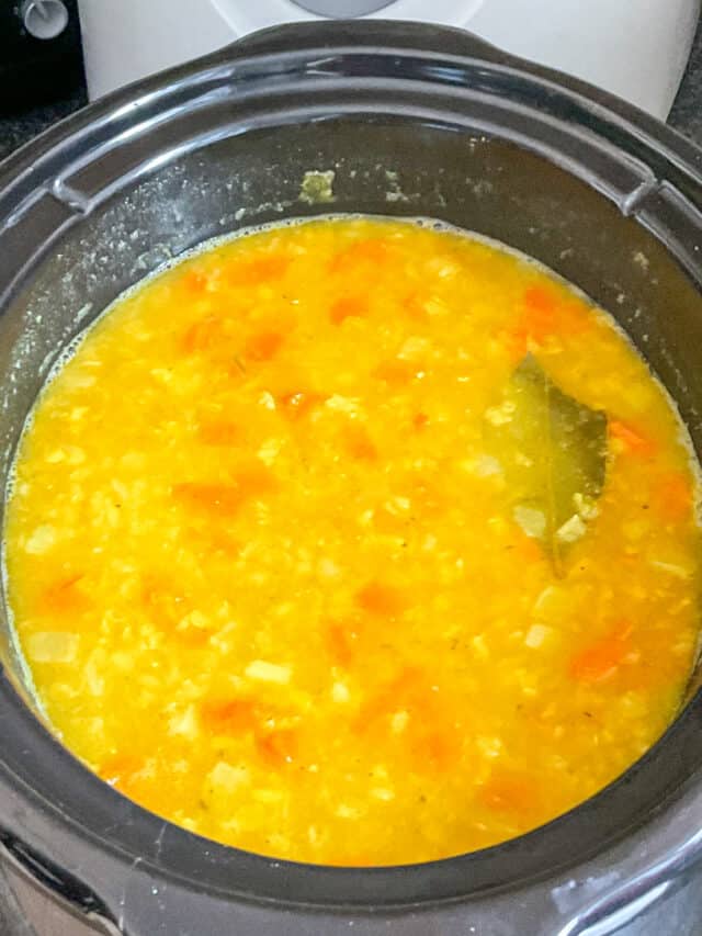 Slow Cooker Red Split Lentil Dal Soup - Traditional Plant-Based Cooking